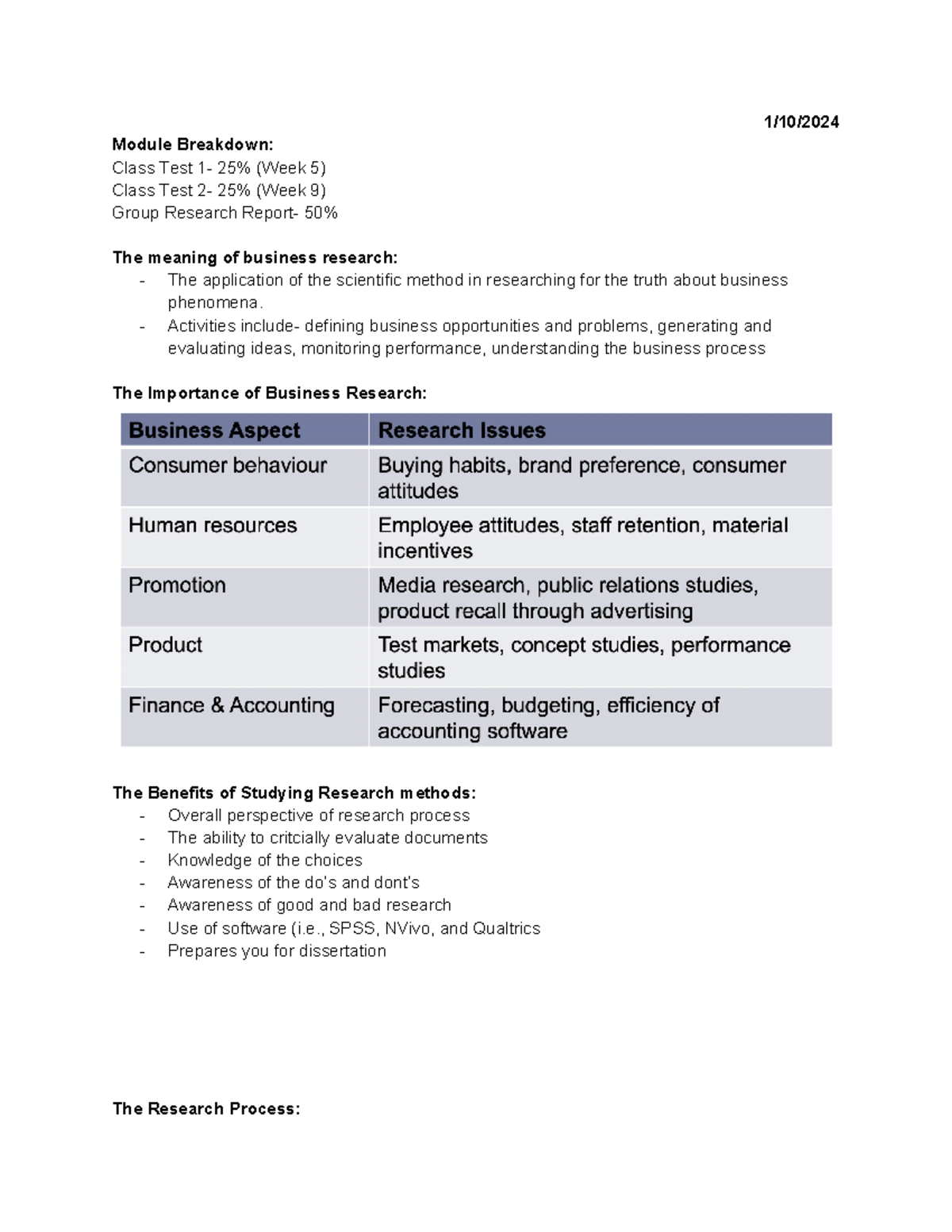 Lecture 1 & 2 Overview of Research Methods - 1/10/ Module Breakdown ...