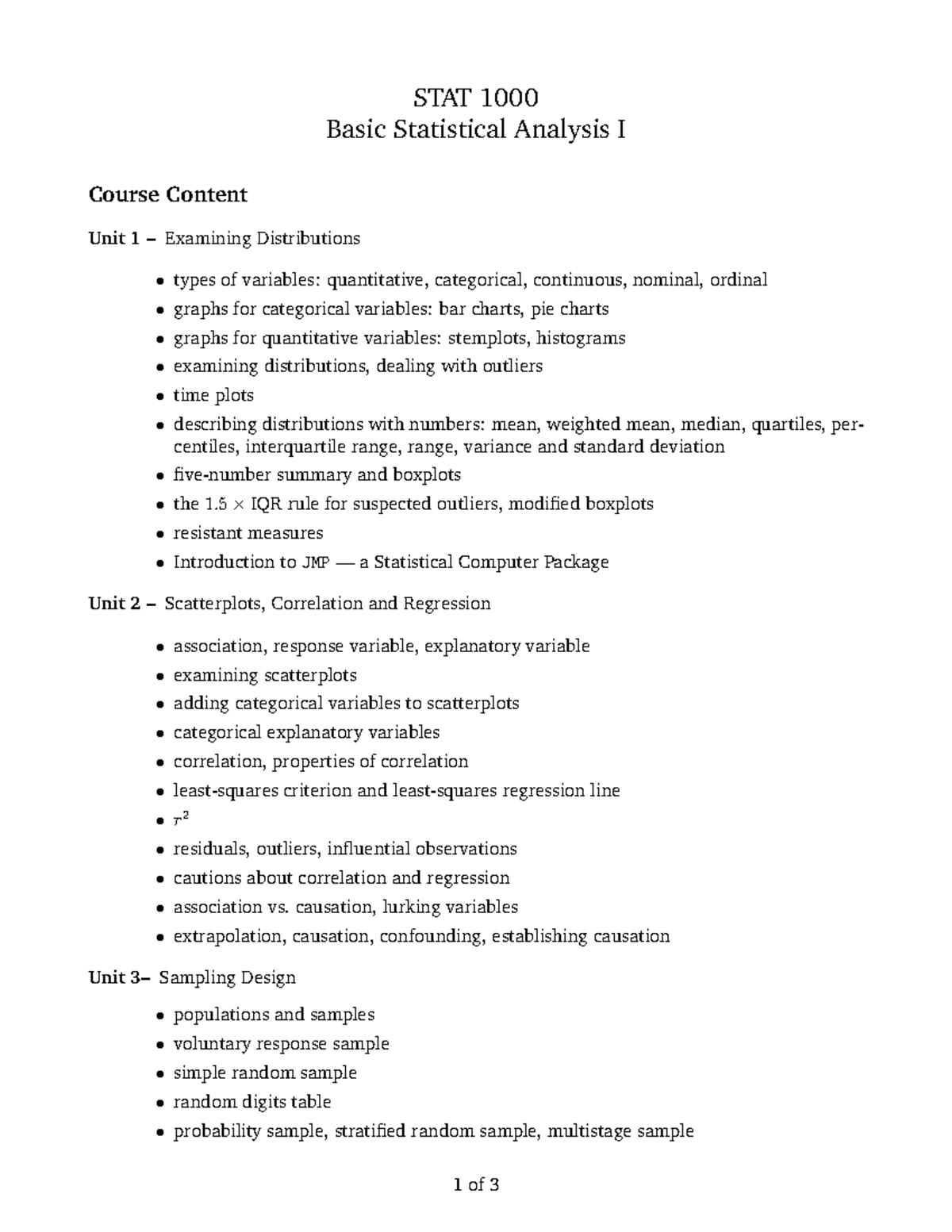 Stat-1000-content - Course content - STAT 1000 Basic Statistical ...