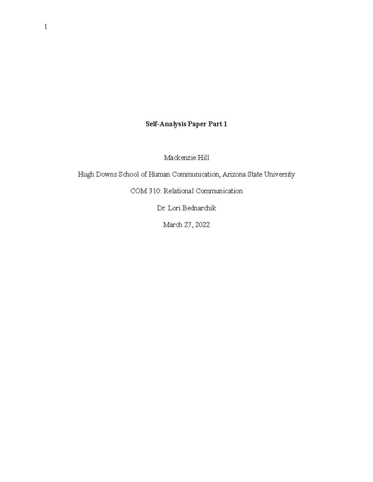 Self-Analysis Paper Part 1 Formatted Template - Self-Analysis Paper ...