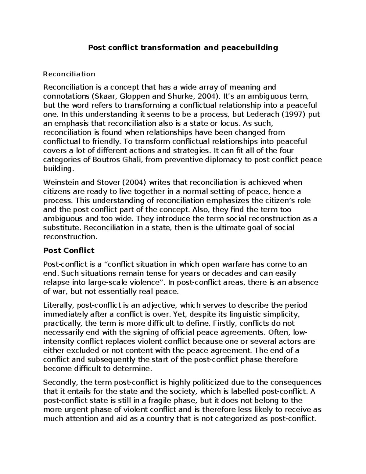 Peace building in conflict management - Post conflict transformation ...