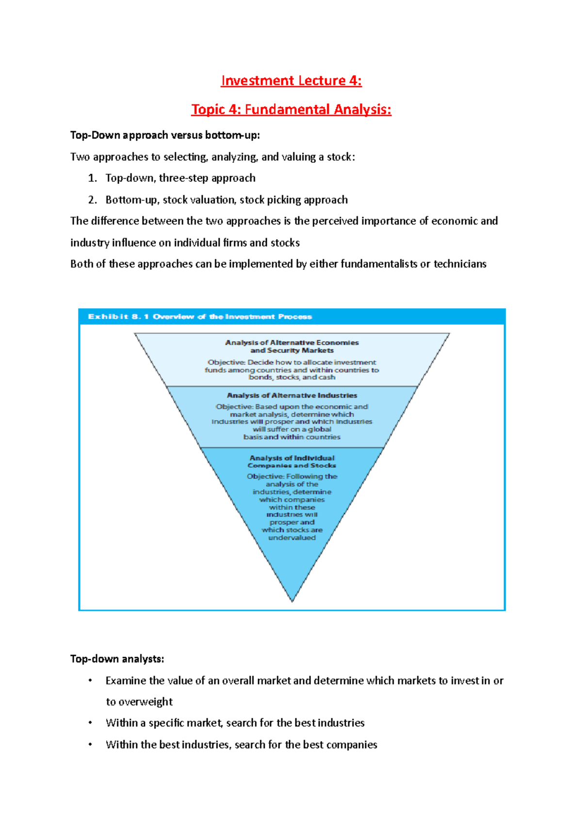 Investment Lecture 4 - Top-down, three-step approach 2. Bottom-up ...