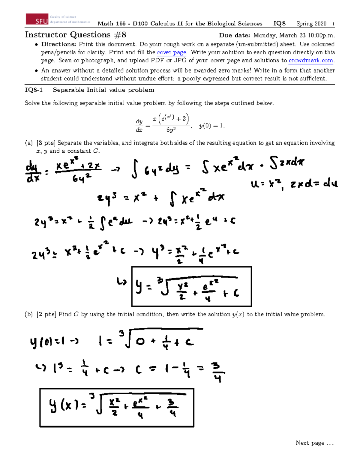 instructor questions problem set 8 with answers - Math 155 - D100 ...