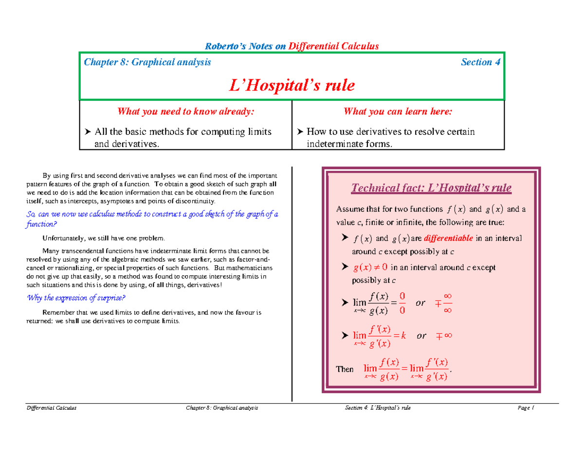 D8-4 lhospital rule - Roberto’s Notes on Differential Calculus Chapter ...