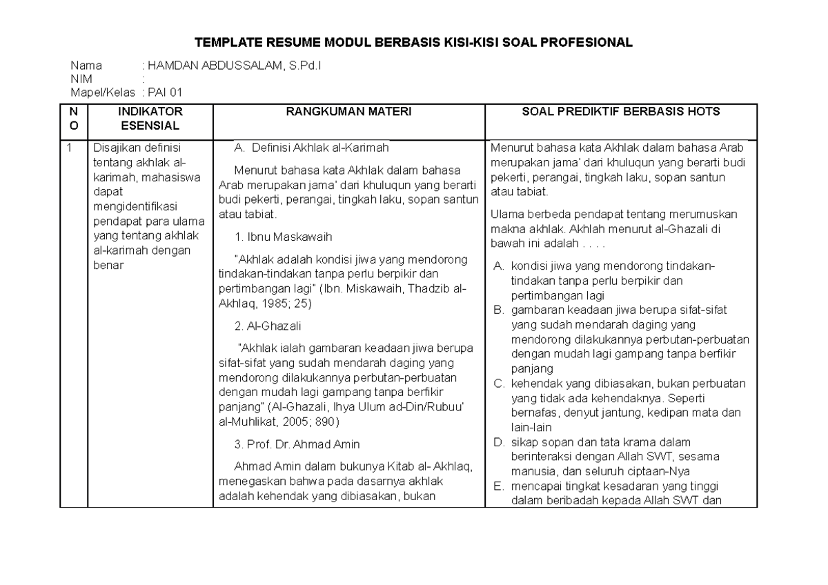 KB 2 Template Resume Modul Pendalaman Materi Berbasis KISI-KISI - TEMPLATE RESUME MODUL BERBASIS ...