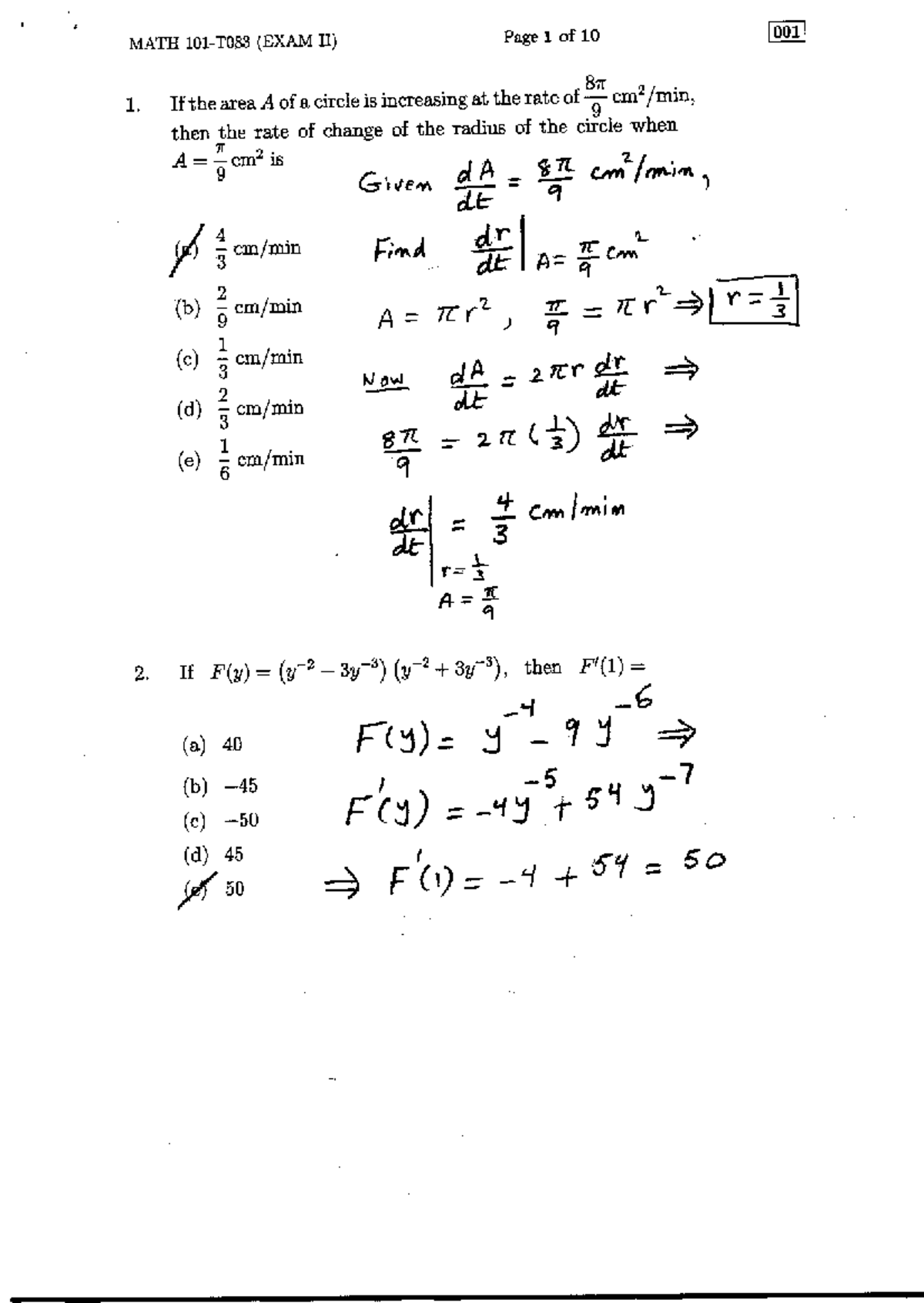 MATH101 083 Old-Exam Second-Major Solved - Prep Math I - Studocu