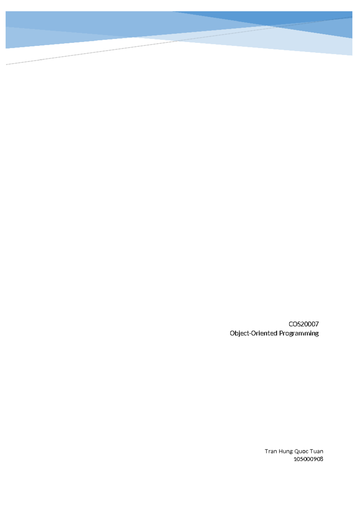 Learning Summary Report Template Cos Object Oriented Programming Tran Hung Quoc Tuan 105000908