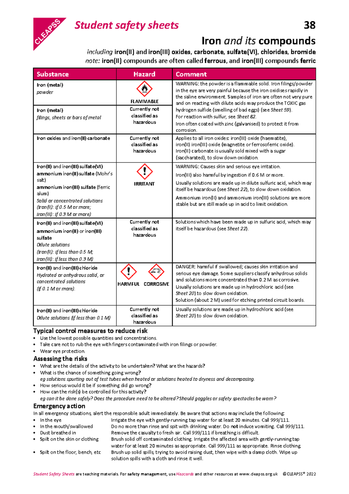 Sss038 iron and its compounds - Student safety sheets 38 Iron and its ...
