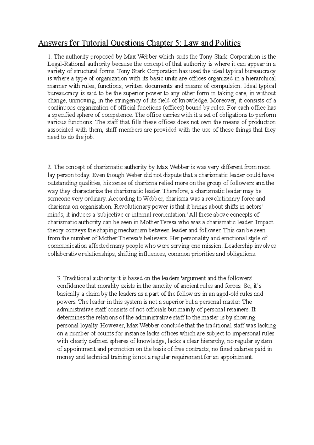 Chap 5 Tutorial Answers - Answers for Tutorial Questions Chapter 5: Law ...