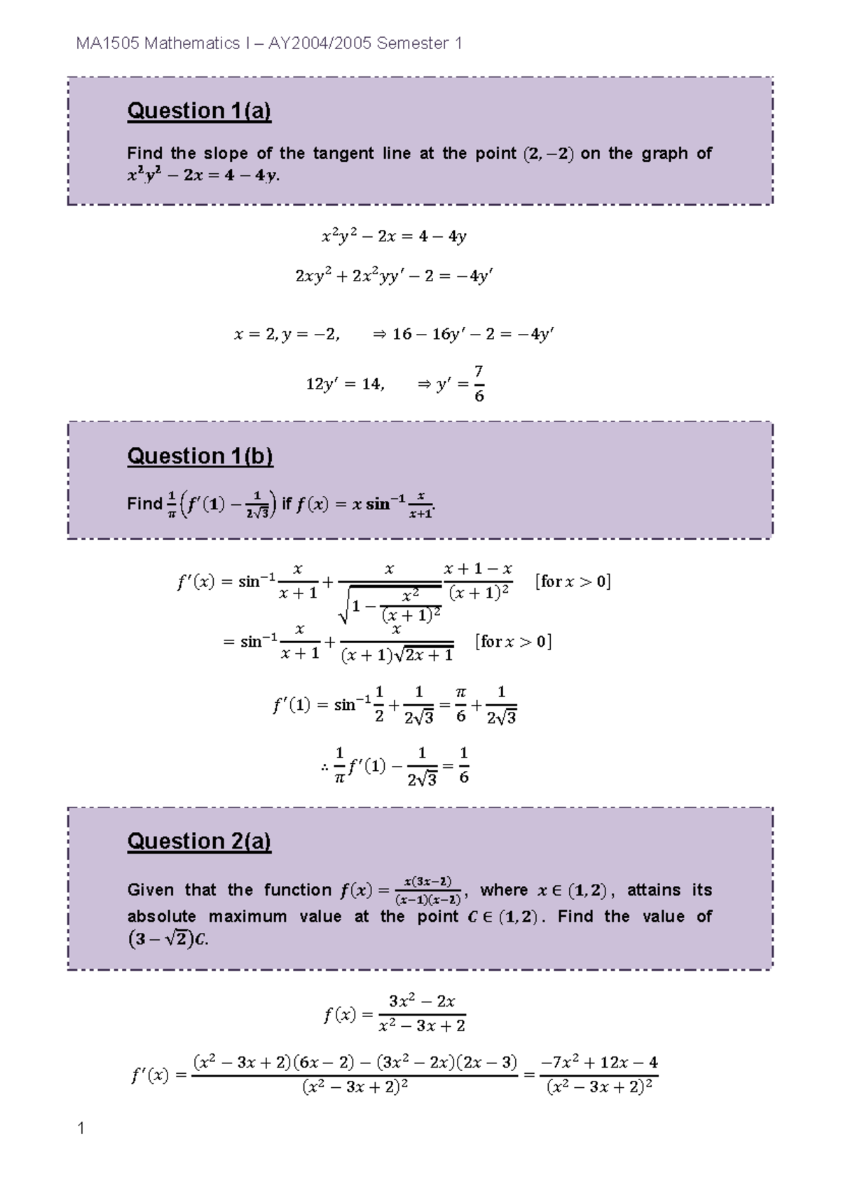 MA1505 0405 - ( , − ) - Studocu
