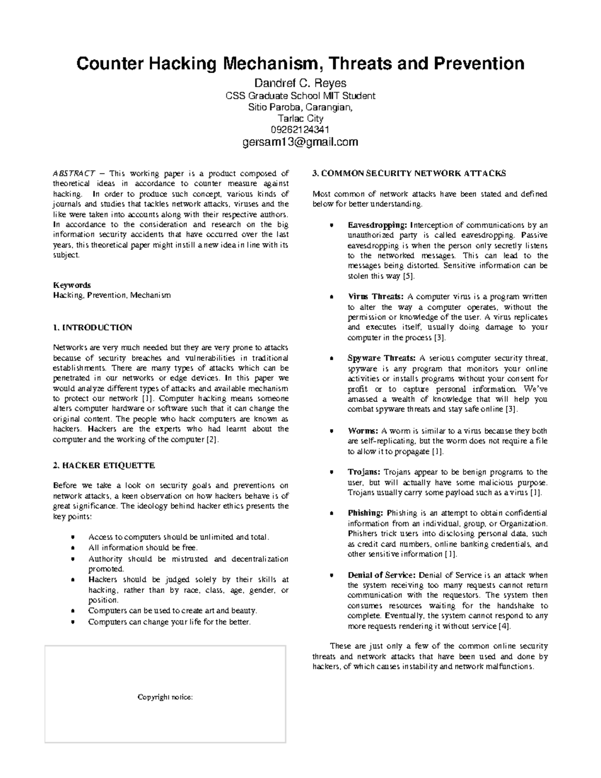 Counter Hacking Mechanism - Reyes CSS Graduate School MIT Student Sitio ...