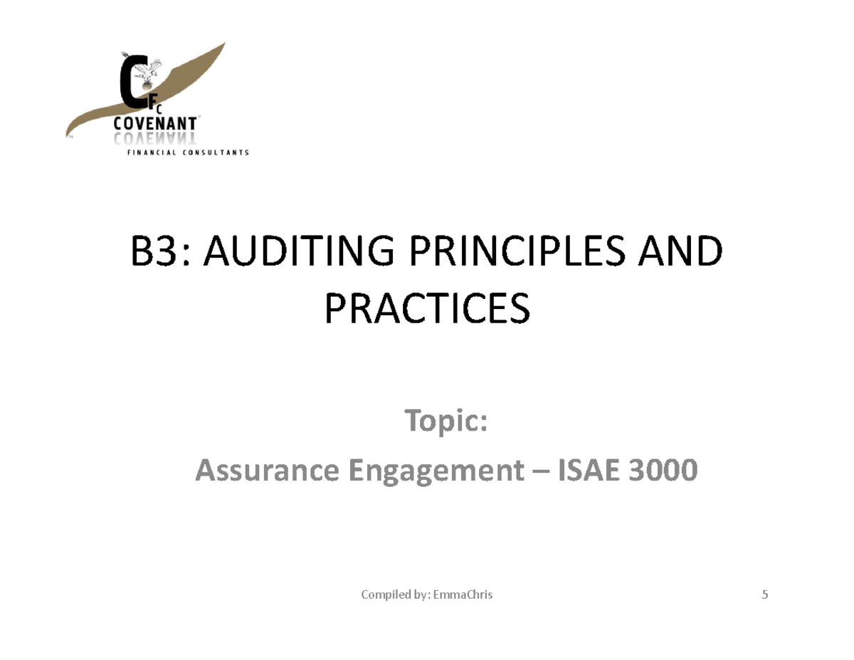 01. Assurance Engagement – ISAE 3000 - B3: AUDITING PRINCIPLES AND ...