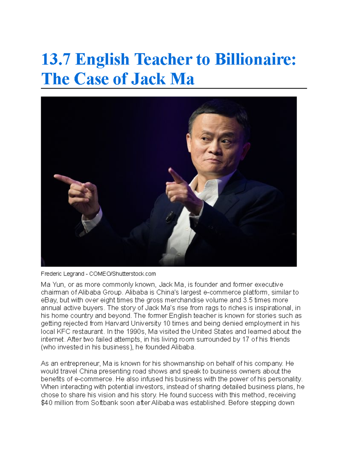 English Teacher to Billionaire - The Case of Jack Ma - Organizational ...