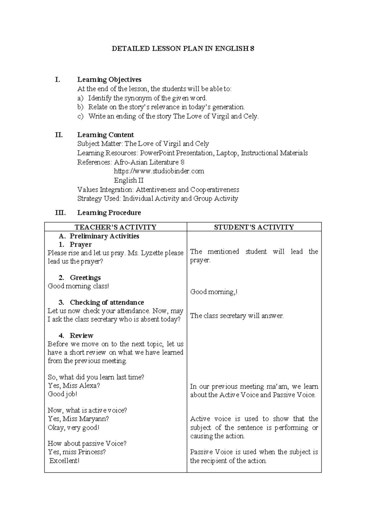 DLP Literature - DLP for majoring - DETAILED LESSON PLAN IN ENGLISH 8 I ...