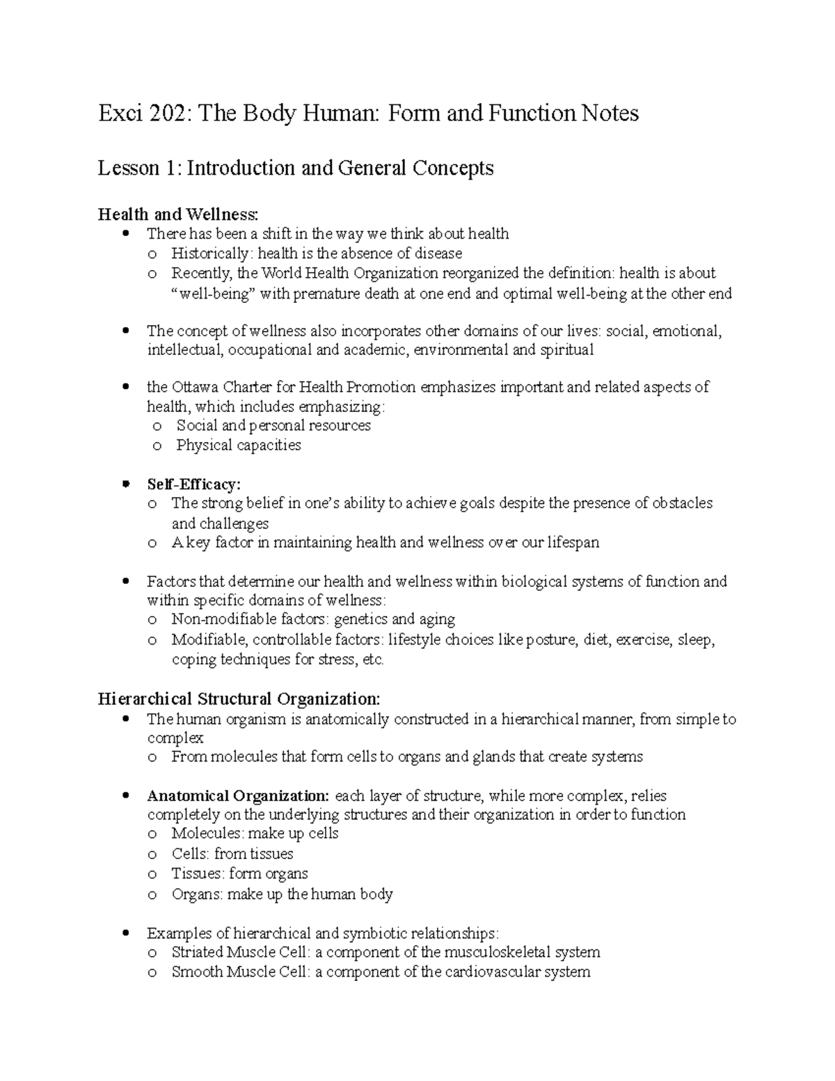 Exci 202 Notes - Exci 202: The Body Human: Form and Function Notes ...