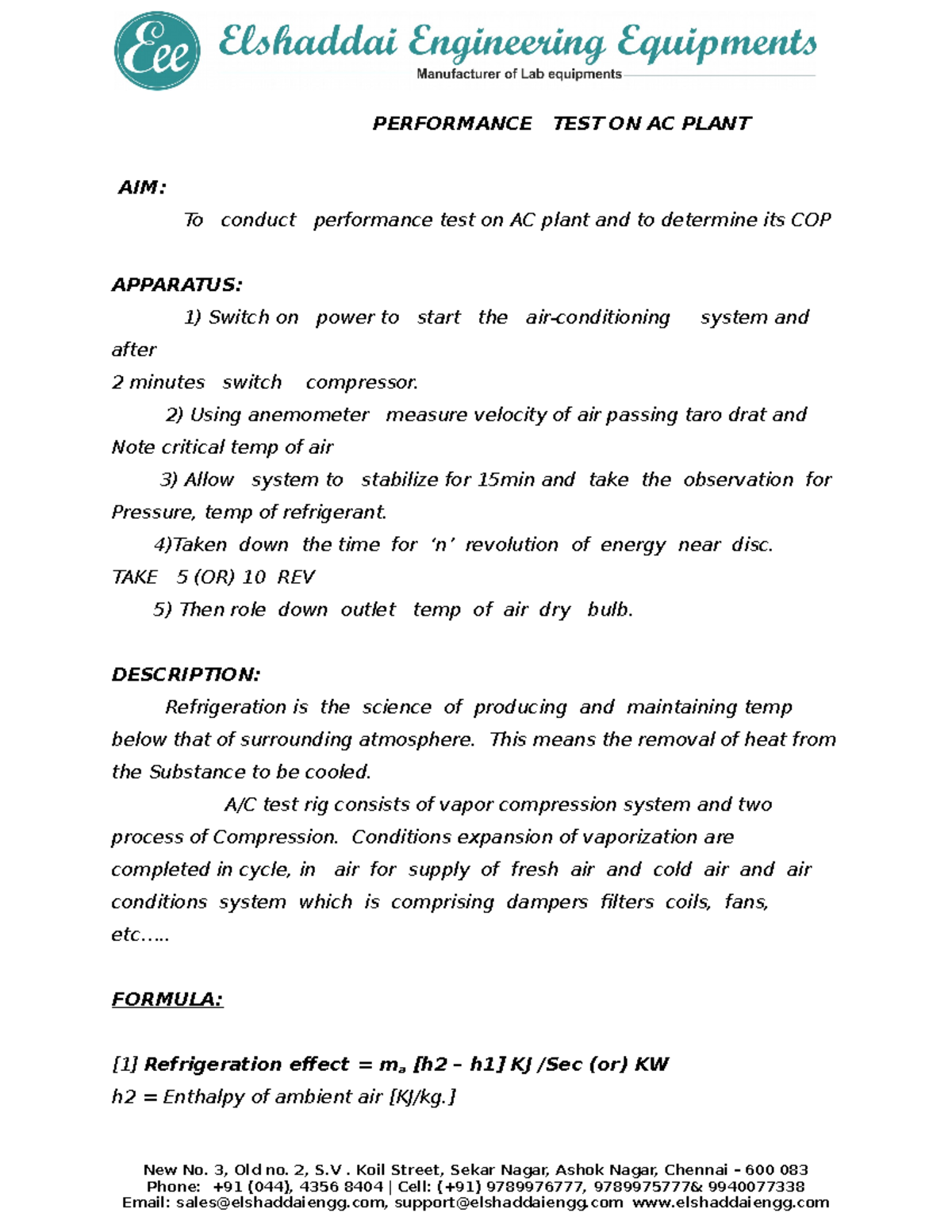 AIR Conditioner new - PERFORMANCE TEST ON AC PLANT AIM: To conduct ...