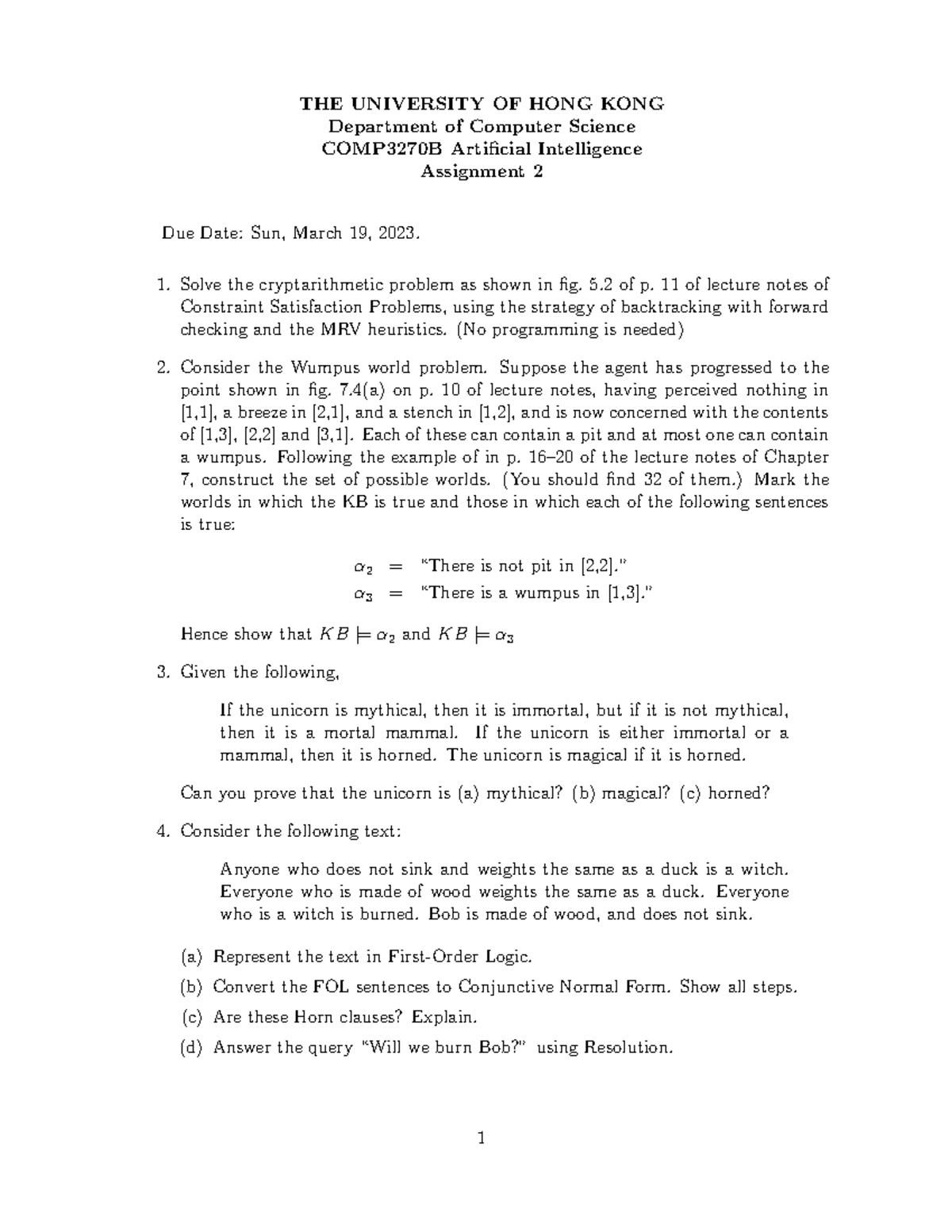 Assignment 2 - THE UNIVERSITY OF HONG KONG Department of Computer ...