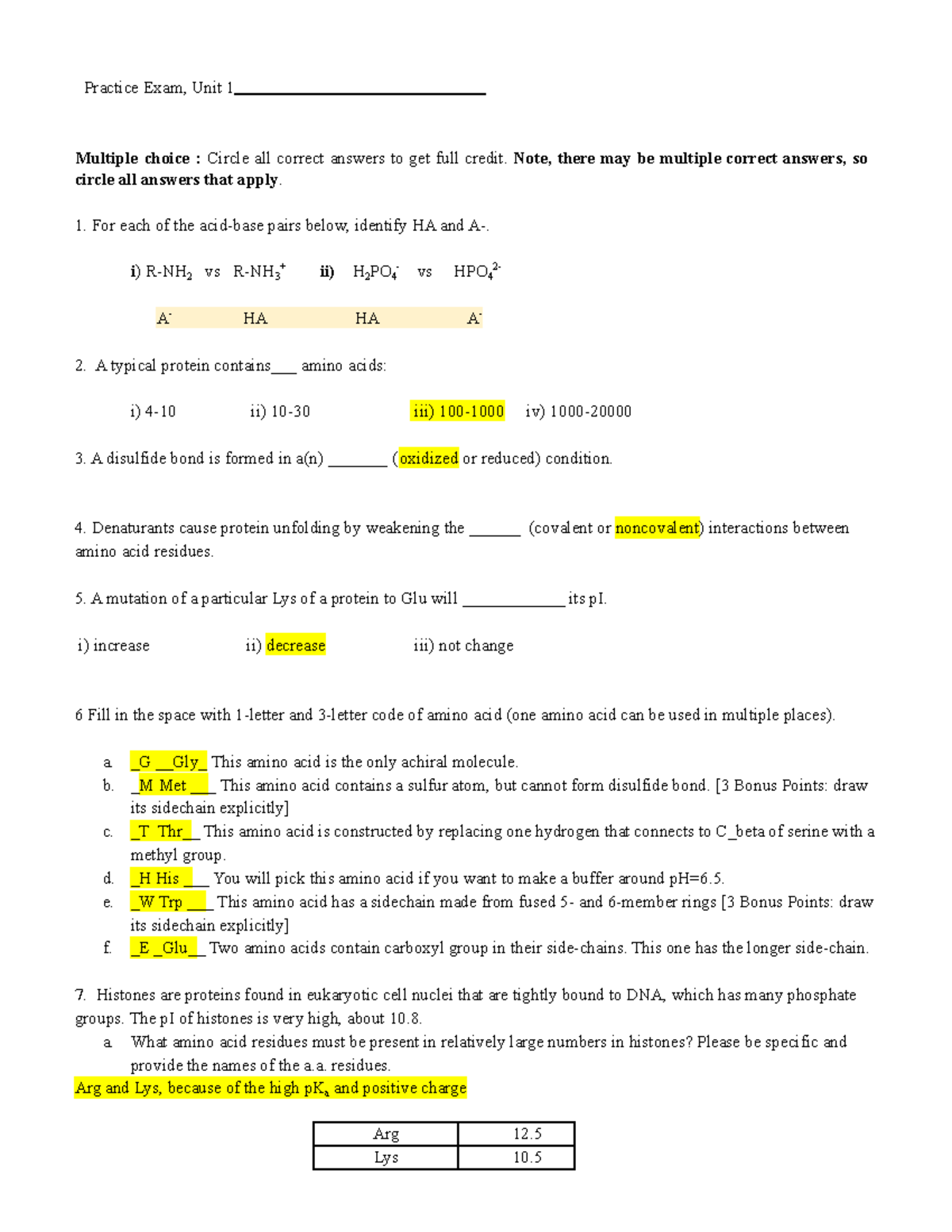 Practice exam 1 - Practice Exam, Unit 1 Multiple choice : Circle all ...