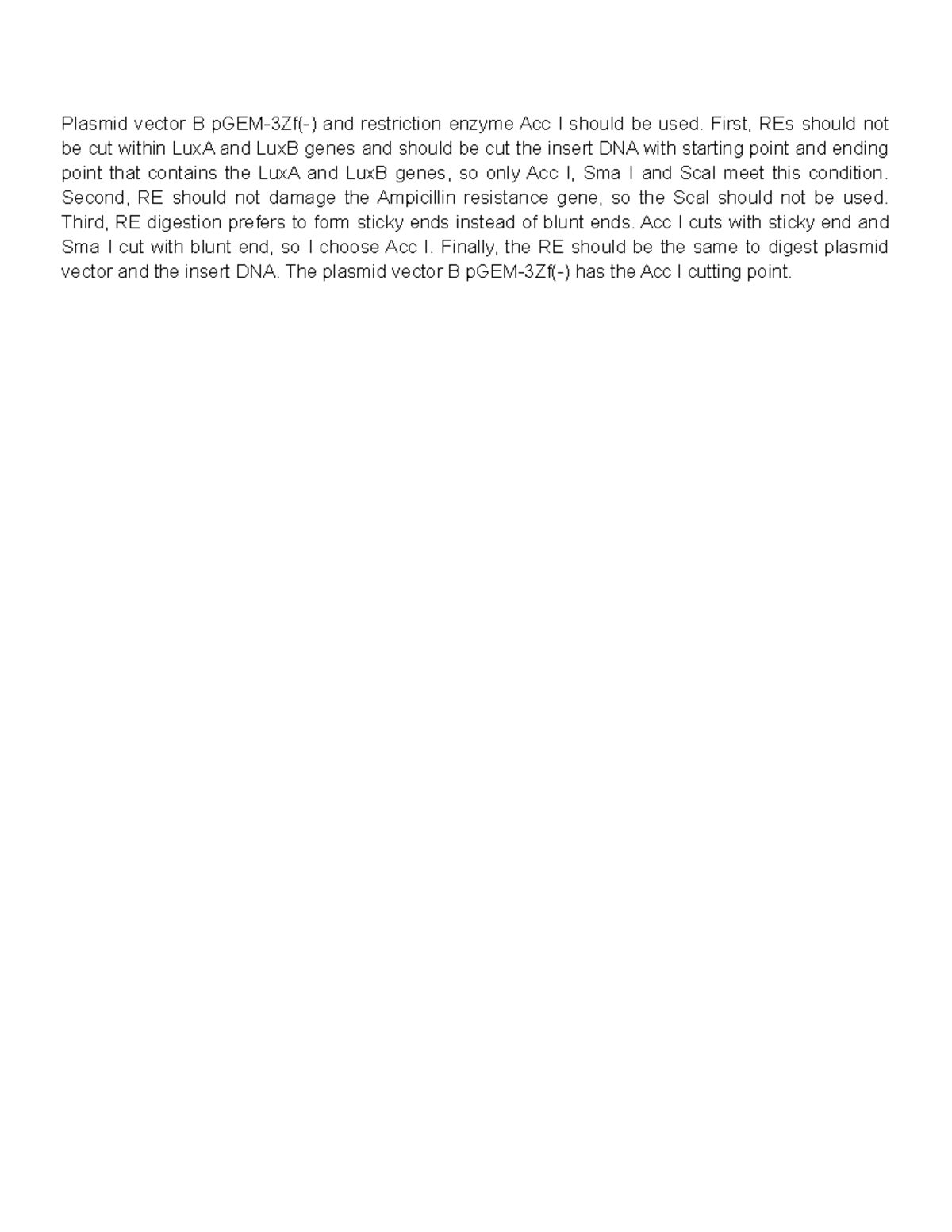 Question 1 (Assignment 2) - Plasmid vector B pGEM-3Zf(-) and ...