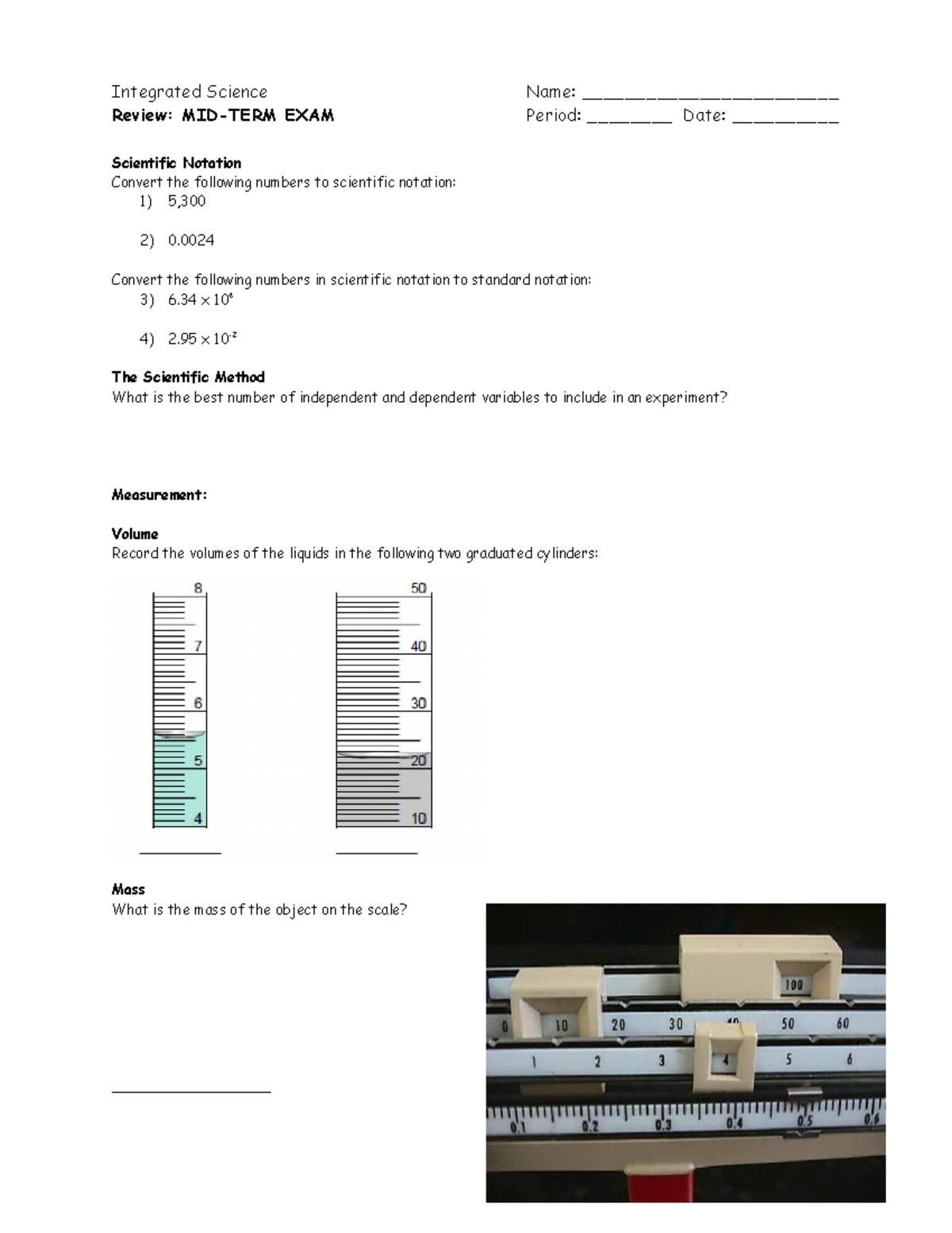 Daniel Rybinski - Mid-Term EXAM Review Packet 2019-2020 - Integrated ...