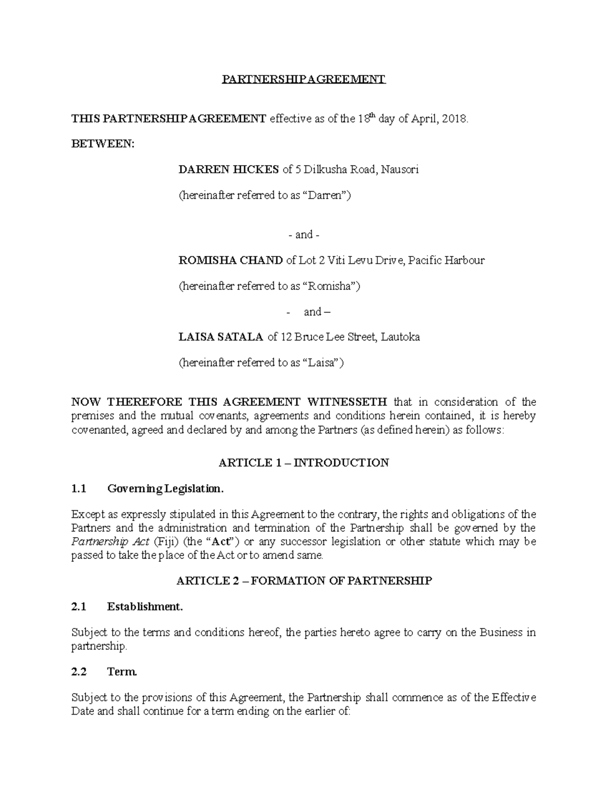 Sale and Purchase Agreement - PARTNERSHIP AGREEMENT THIS PARTNERSHIP ...