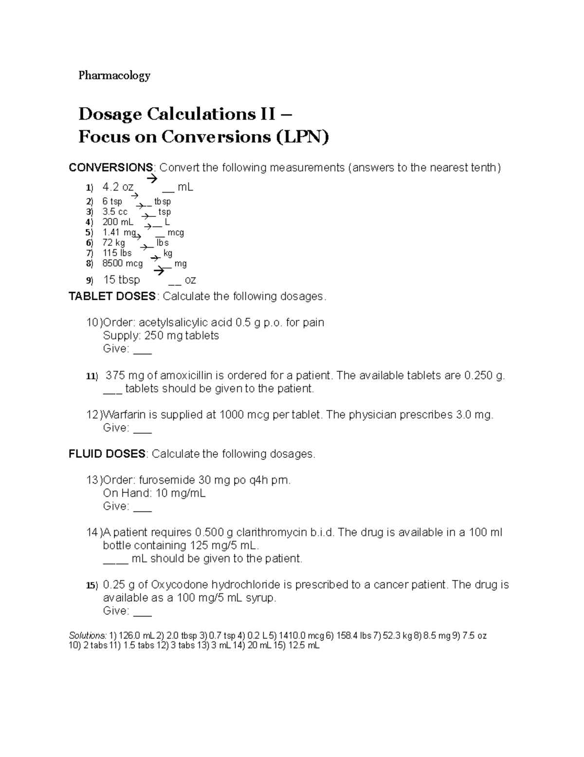 LPN - This is coursework for Pharmacology. - Pharmacology Dosage ...