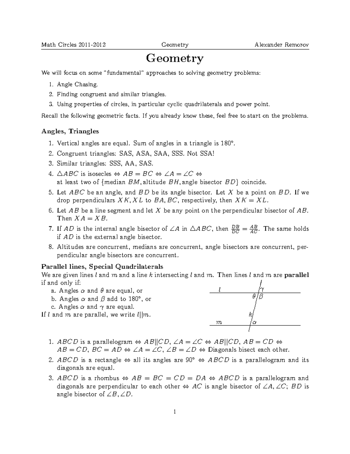 Basic geometry - none - Geometry We will focus on some ”fundamental ...
