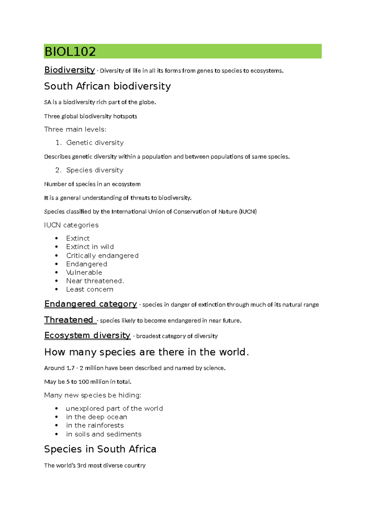 BIOL102 Ecology PT2 - NOTE - BIOL Biodiversity - Diversity of life in ...