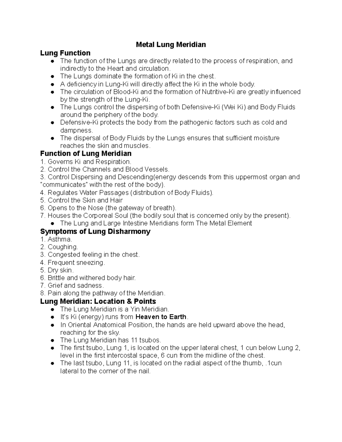 Eastern Lecture 12 - Metal Lung Meridian Lung Function The function of ...