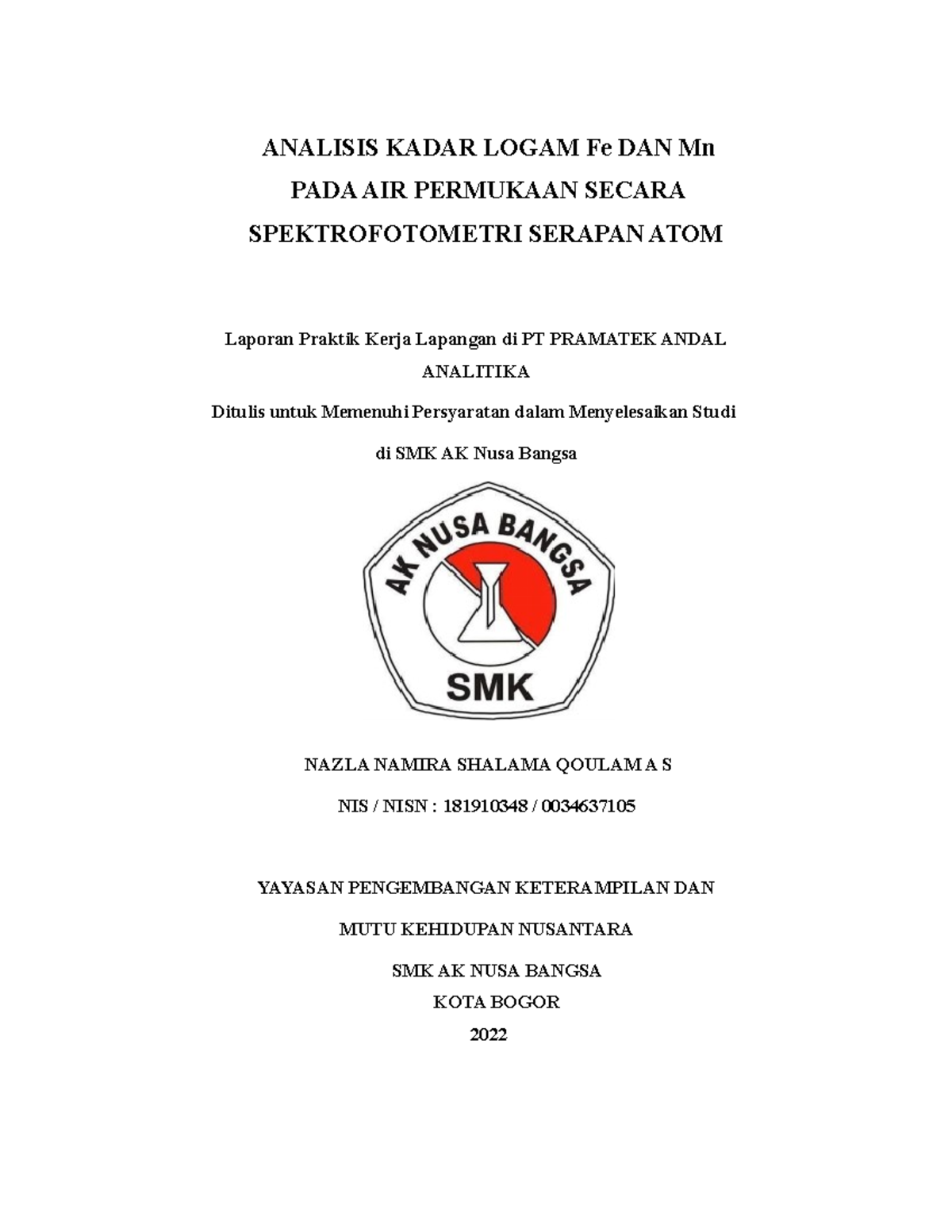 Pengukuran Logam Fe dan Mn Metode Ekstraksi - ANALISIS KADAR LOGAM Fe ...