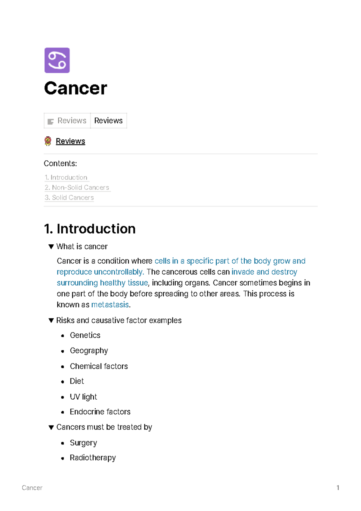 Cancers summary - ♋ Cancer Reviews Reviews Reviews Contents: 1 ...