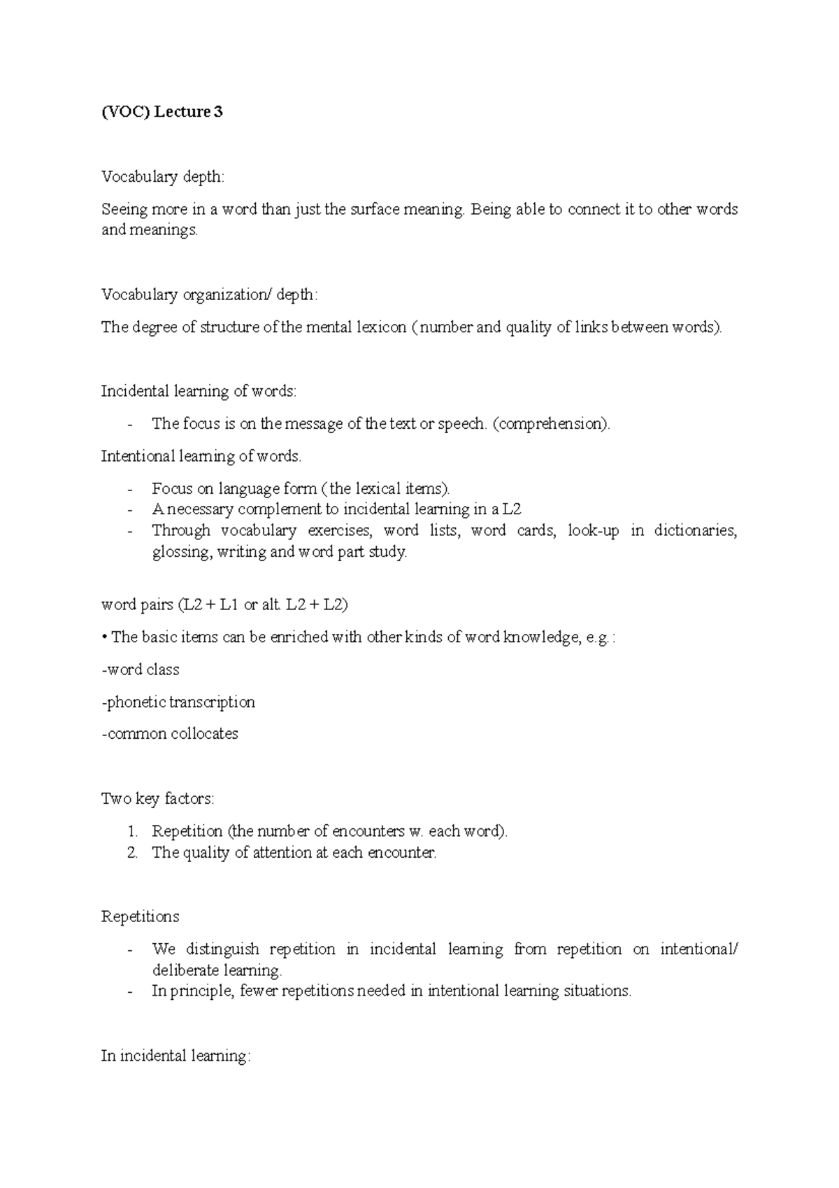 VOC lecture 3 - (VOC) Lecture 3 Vocabulary depth: Seeing more in a word ...