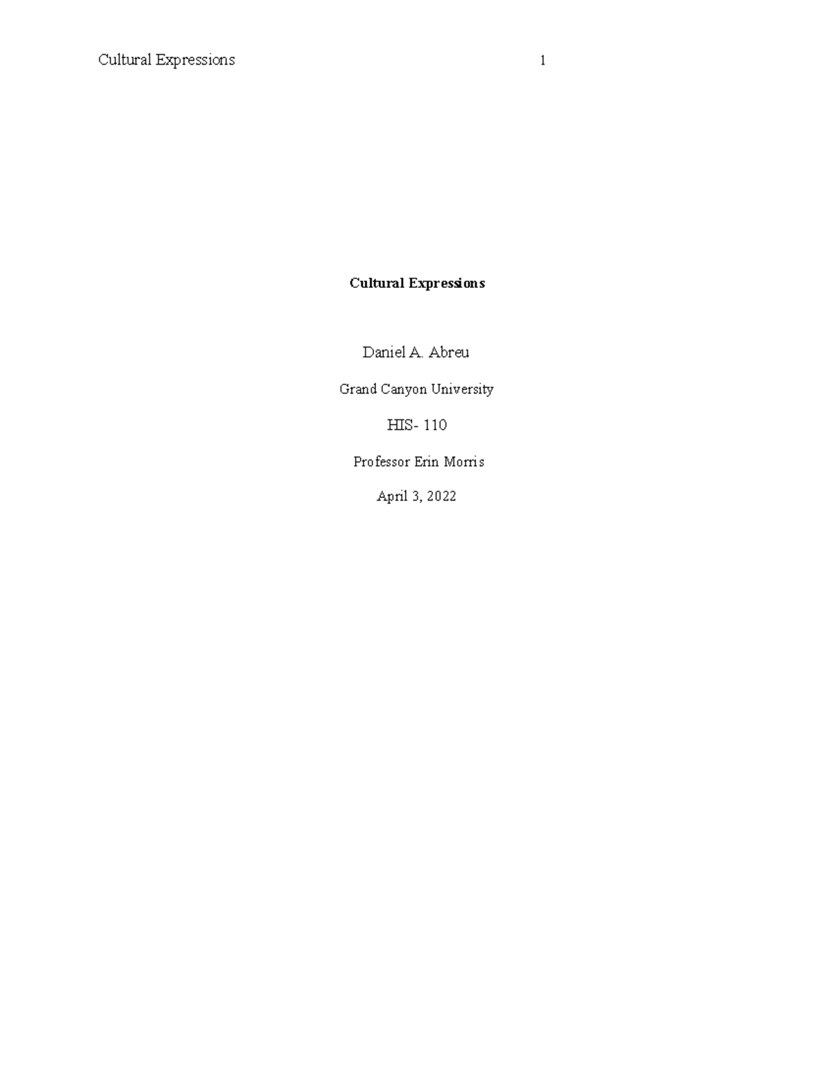 Cultura Expressions Worksheet Assignment HIS-110 - Cultural Expressions ...