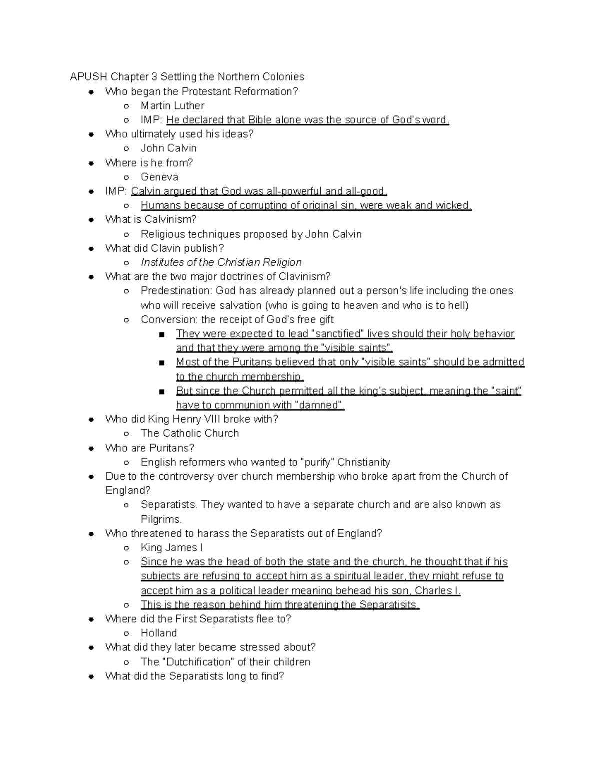 APUSH Chapter 3 - Who ultimately used his ideas? John Calvin Where is ...