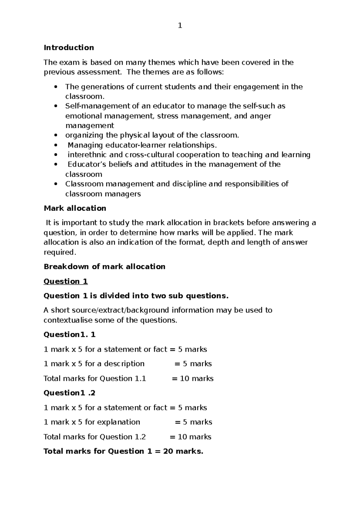 Preparation FOR Exams - 1 Introduction The exam is based on many themes ...
