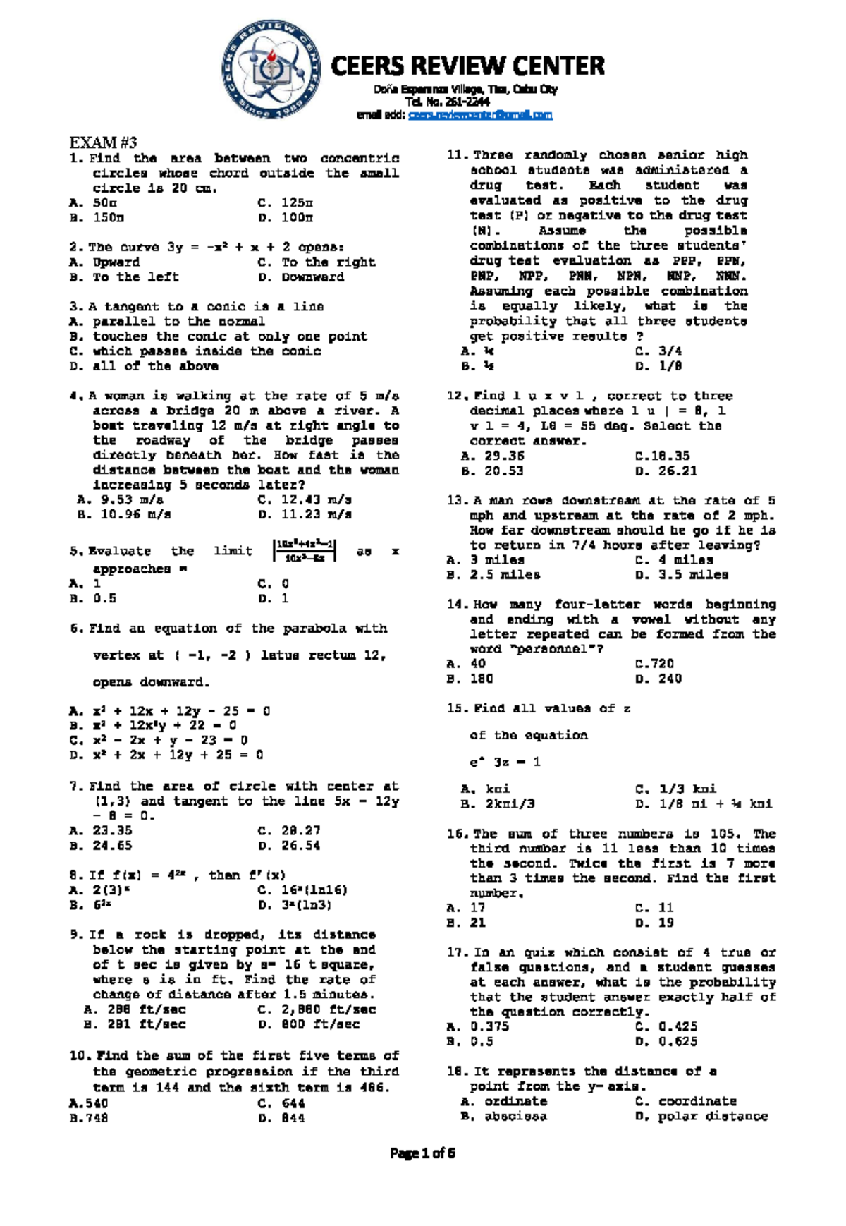 EXAM #3 - MATH REFRESHER - BS in Electrical Engineering - EXAM # - Studocu