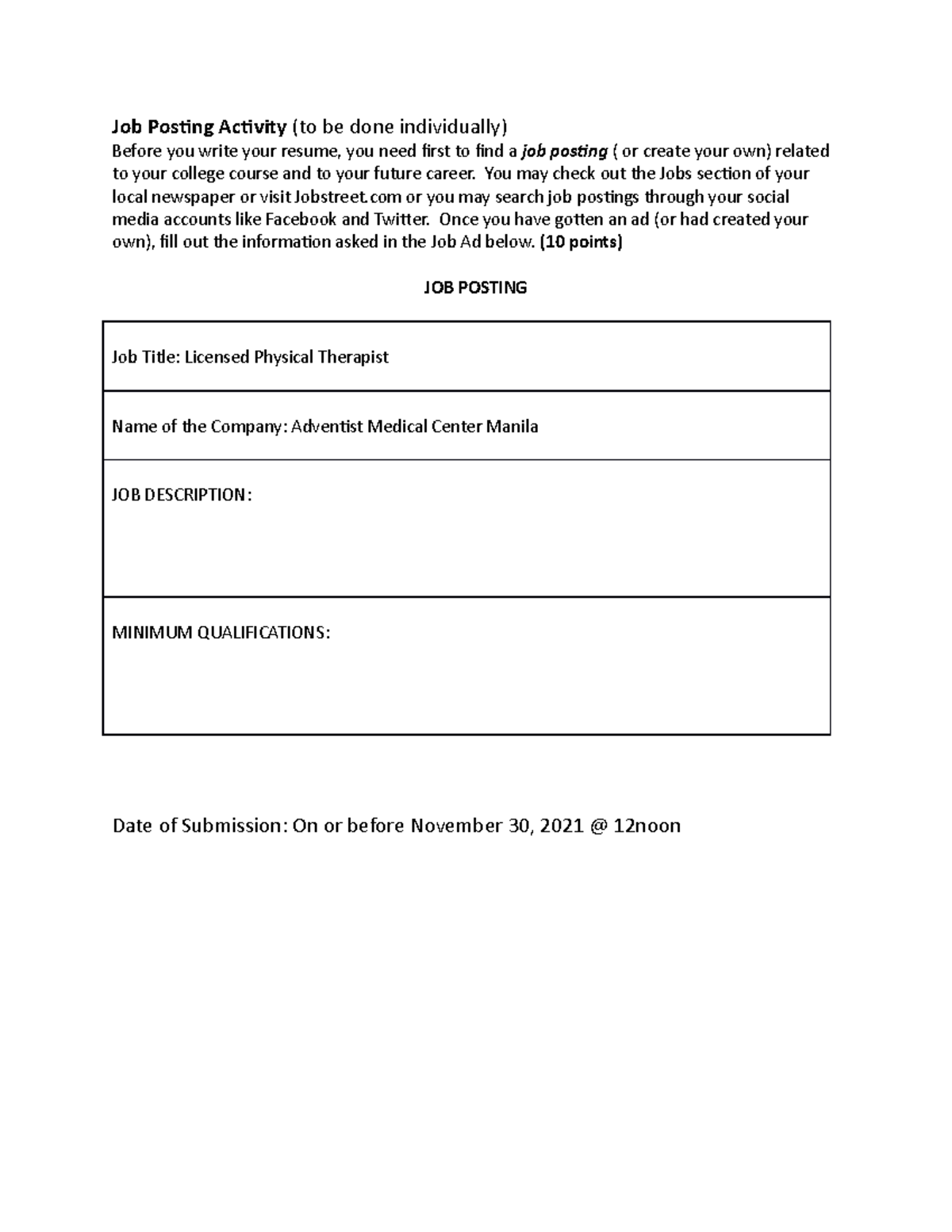 GHI PCOM JOB Posting Activity - Job Posting Activity (to be done ...