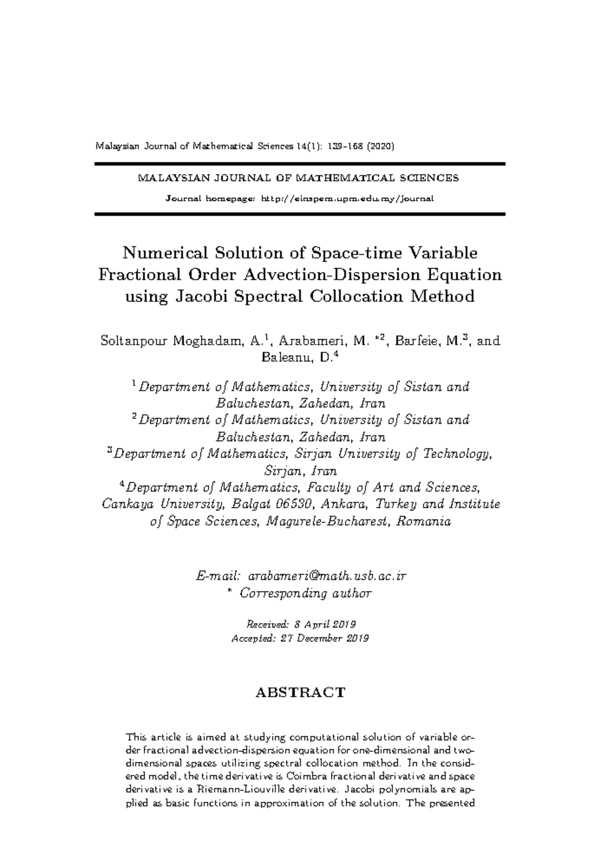 Numerical Solution Of Space Time Variable Fractional Order Advection