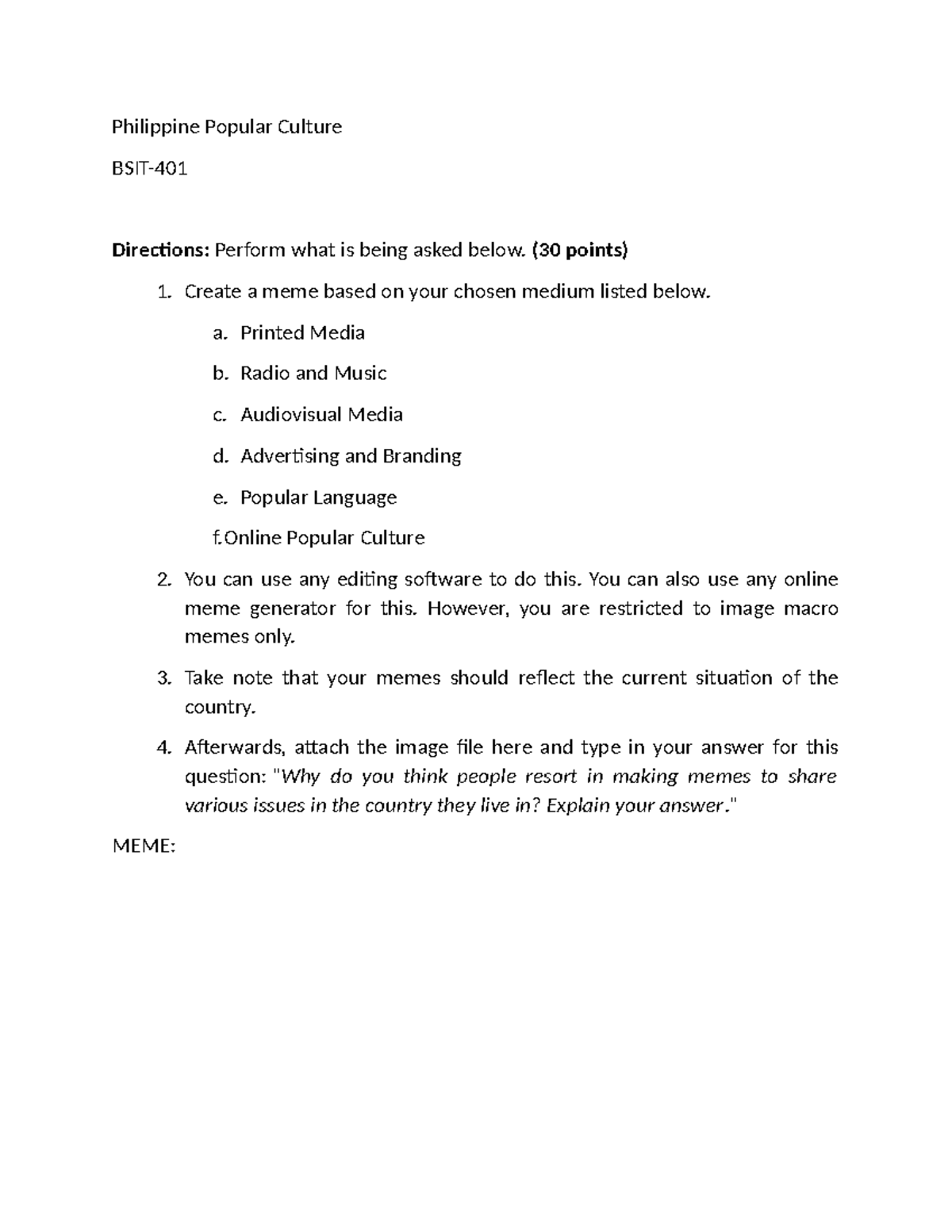 Philippine Pop Culture ACTIVITY 02 - Philippine Popular Culture BSIT ...