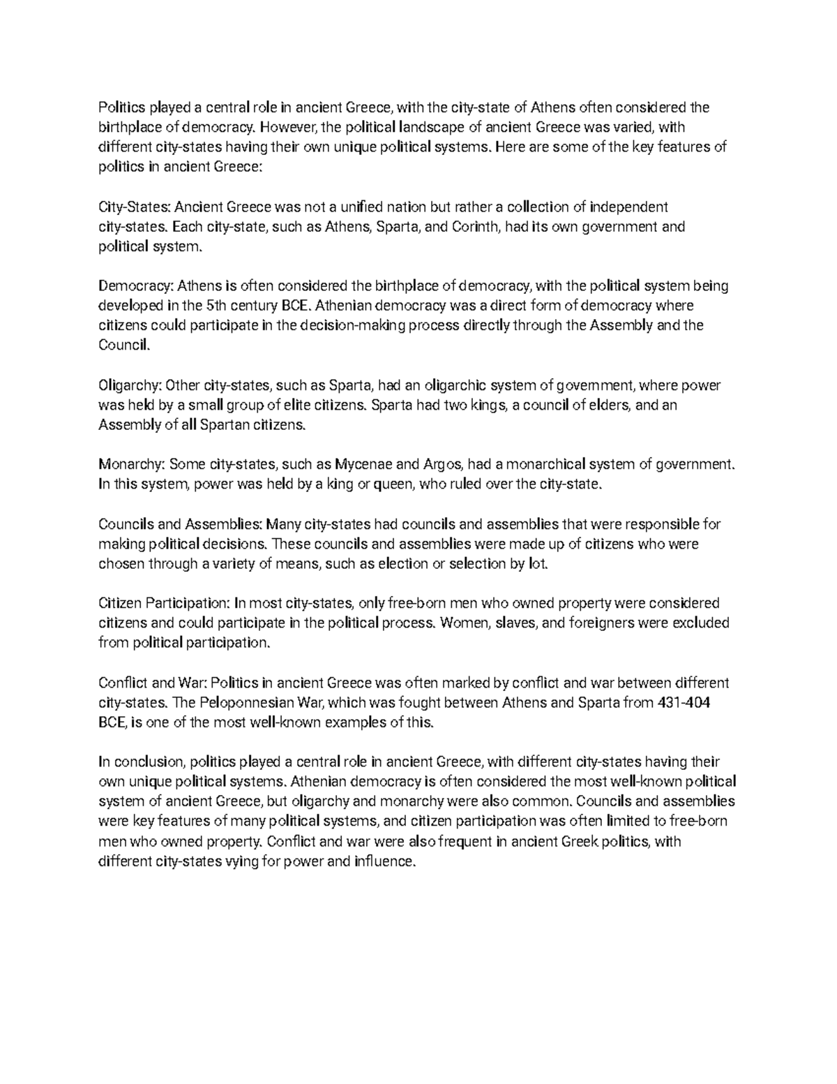 Politics in Ancient Western Civilizations - Politics played a central ...