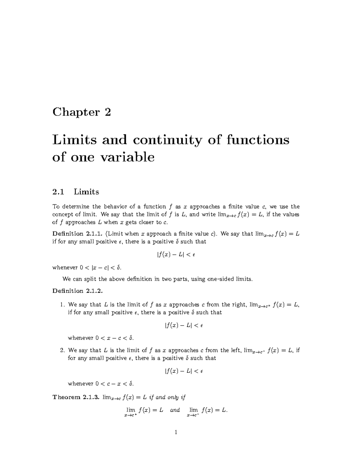 Mathematics I EN chapter 2 exercises - Chapter 2 Limits and continuity ...