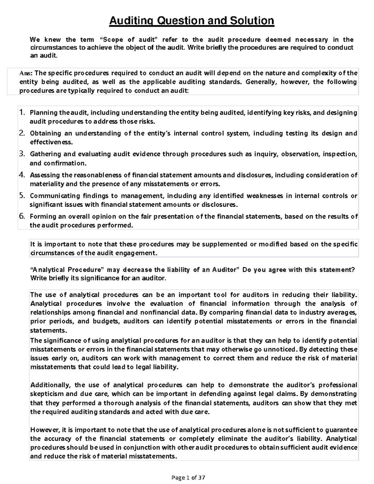 Audit Q A - Auditing Question and Solution We knew the term “Scope of ...