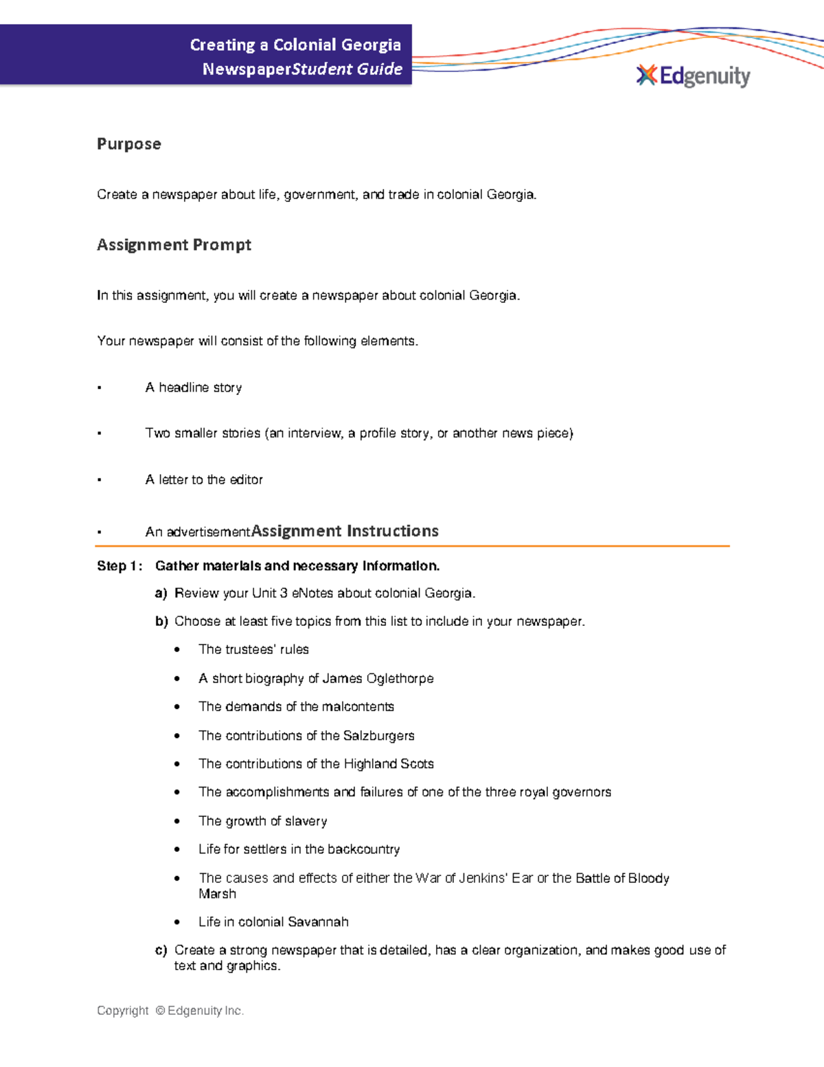 3317-03-06 Student Guide - Copyright © Edgenuity Inc. Creating a ...