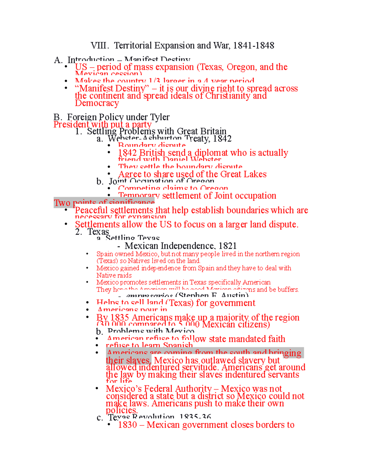 VIII. Territorial Expansion and War, 1841-1848 - VIII. Territorial ...