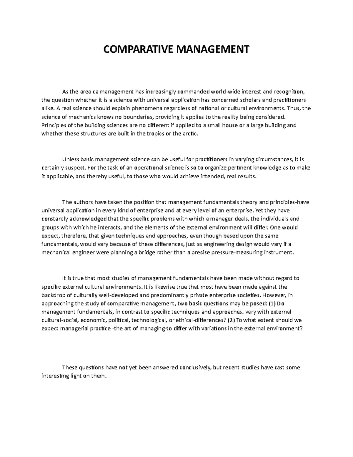 Comparative Management - COMPARATIVE MANAGEMENT As the area ca ...