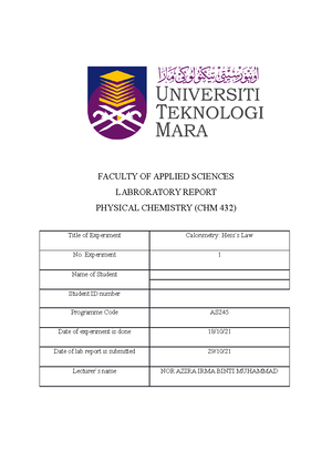 LAB 3 Experiment Jotter - CHM 431: PHYSICAL CHEMISTRY PRE-LAB ...
