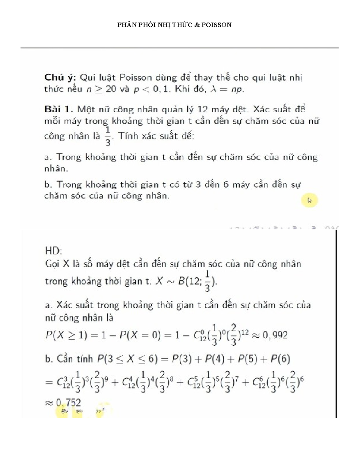 BT PHÂN PHỐI NHỊ THỨC VÀ Poisson - e Chu y: Qui luât Poisson dung de thay the cho qui luât nhi ...