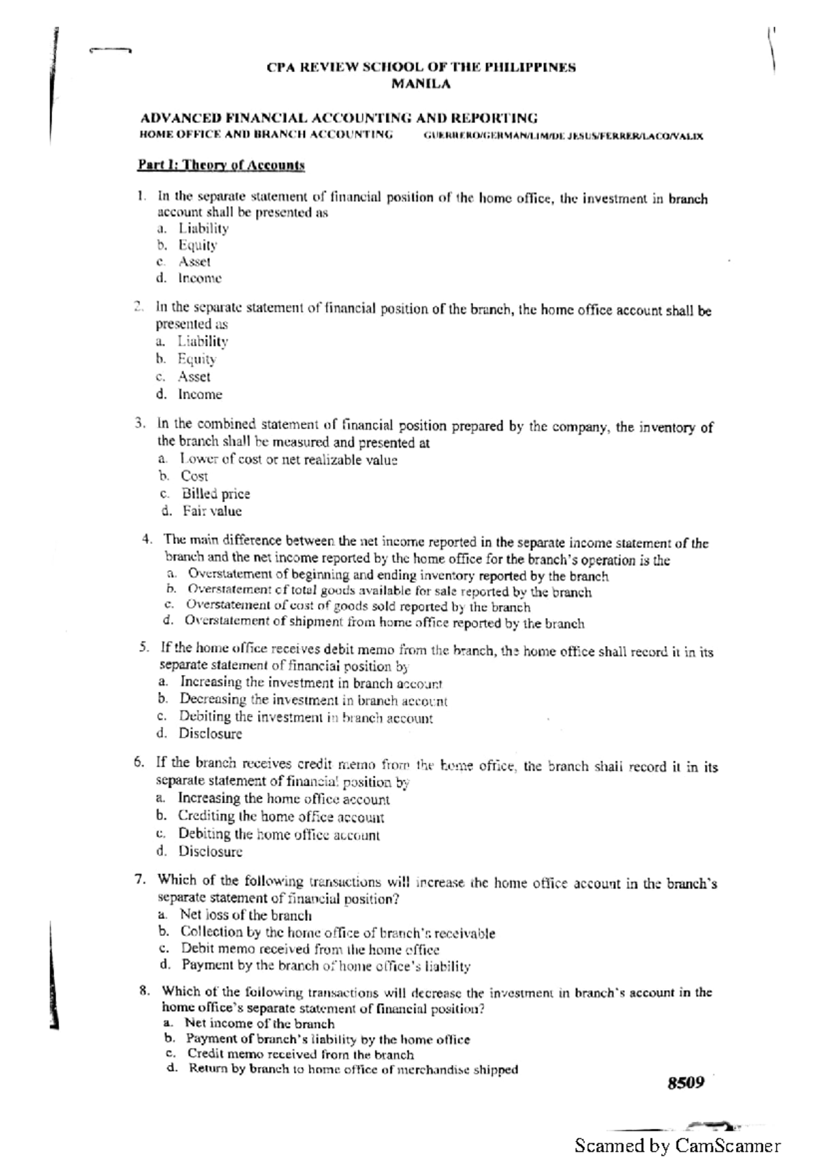 AFAR 8509 - reviewer - Accounting - Studocu