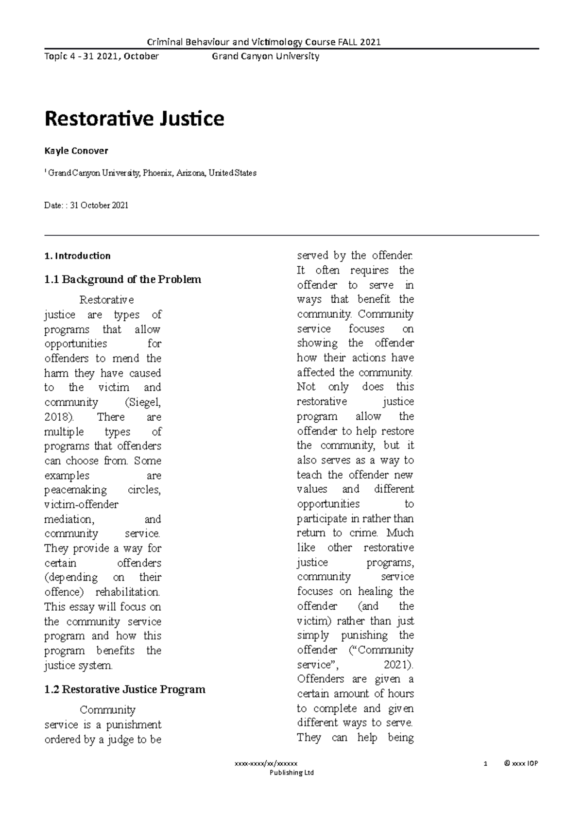 Restorative Justice Essay - JUS-212 - GCU - Studocu