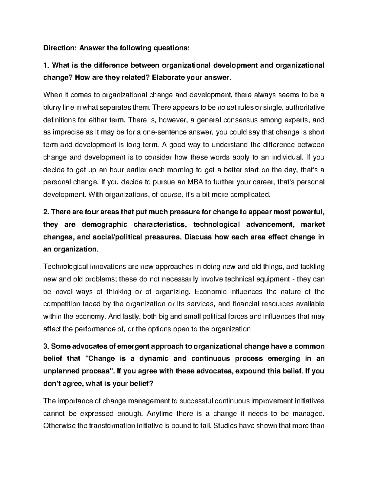 Organizational development and organizational change - Direction ...