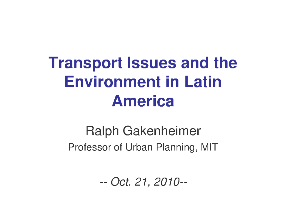 Transport in developing countries - Transport Issues and the ...